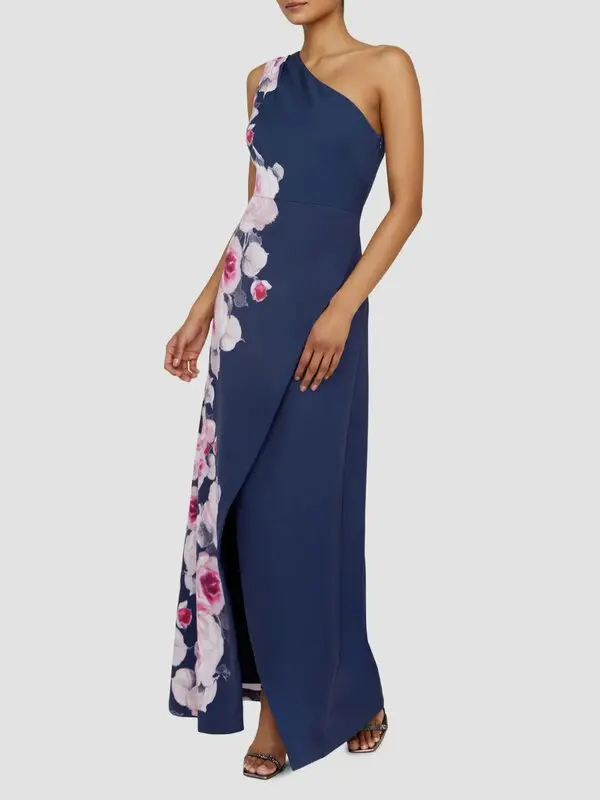 KAY UNGER Carissa Floral One-shoulder Gown