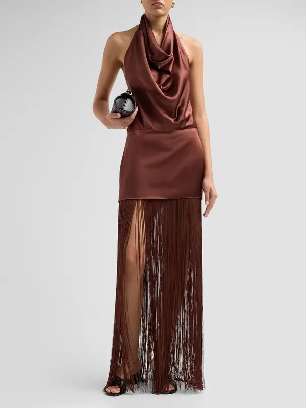 Retrofete Cyrelle Cowl Fringe Dress