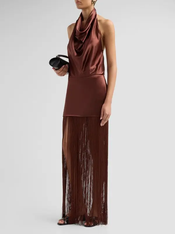Retrofete Cyrelle Cowl Fringe Dress