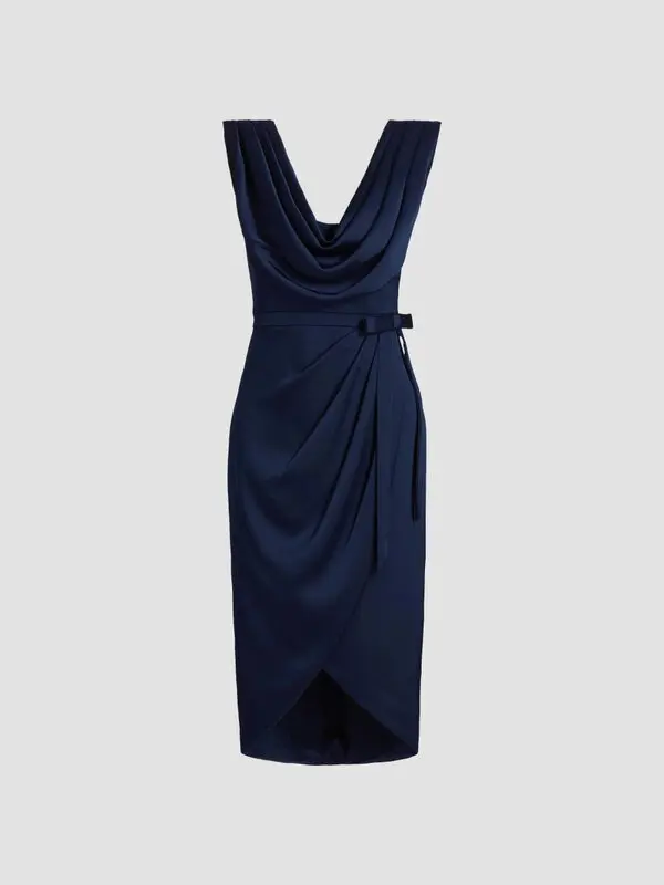 Theia Stephanie Satin Wrap Cocktail Dress