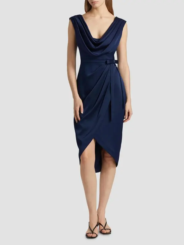 Theia Stephanie Satin Wrap Cocktail Dress