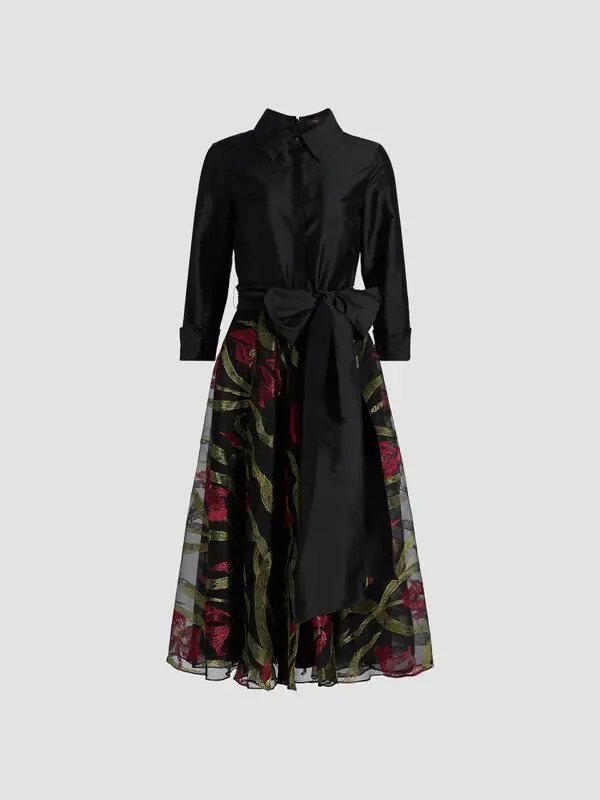 Theia Azura Embroidered A-line Shirtdress