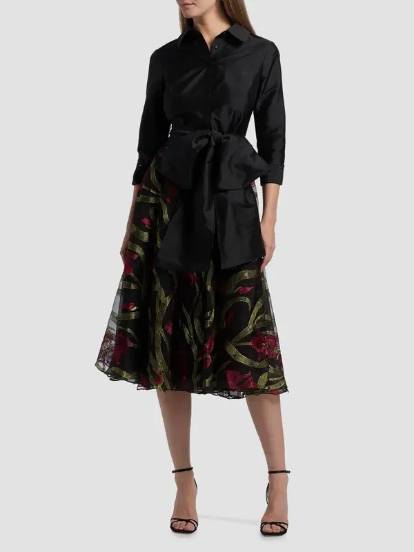 Theia Azura Embroidered A-line Shirtdress