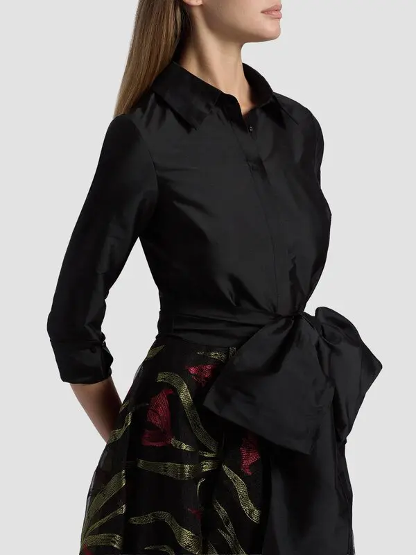 Theia Azura Embroidered A-line Shirtdress