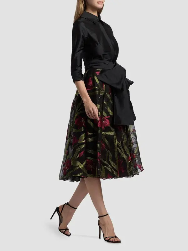 Theia Azura Embroidered A-line Shirtdress
