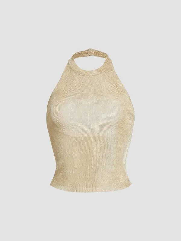 SEROYA Minnie Metallic Knit Halterneck Top