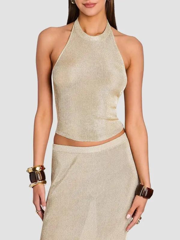 SEROYA Minnie Metallic Knit Halterneck Top