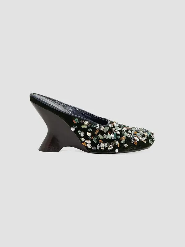 Dries Van Noten 90mm Stone-embellished Velvet Mules - Olive
