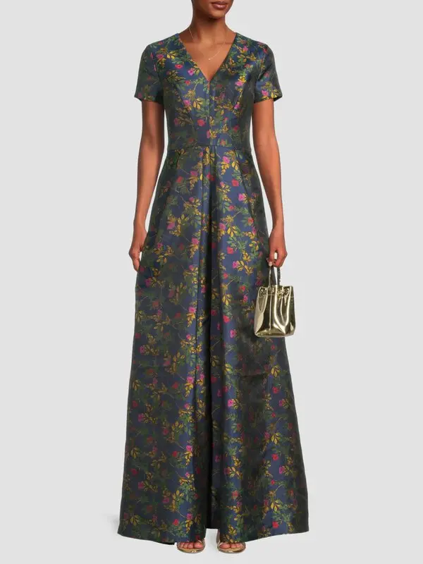 KAY UNGER Rochelle Floral V-neck Gown