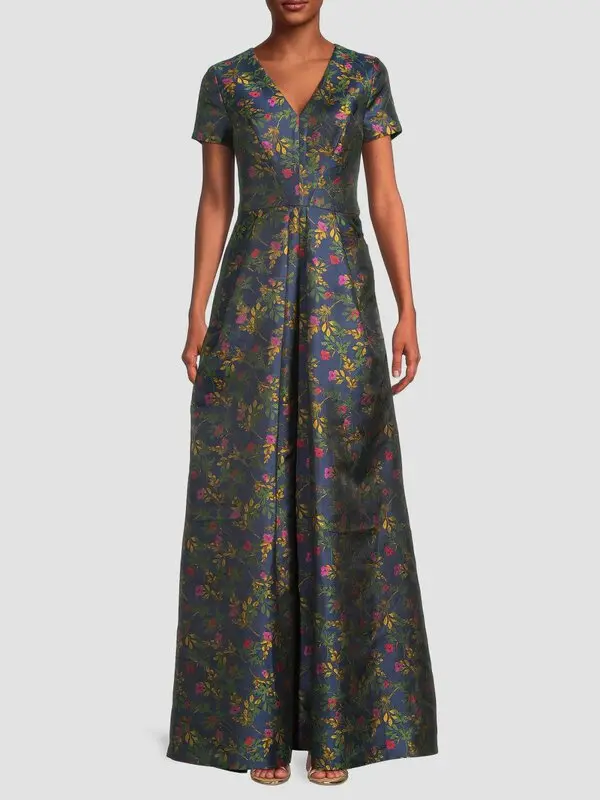 KAY UNGER Rochelle Floral V-neck Gown