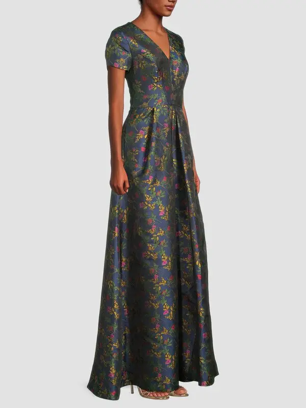 KAY UNGER Rochelle Floral V-neck Gown