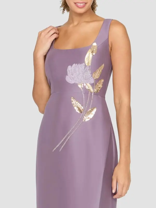 KAY UNGER Paloma Threaded Floral Column Gown