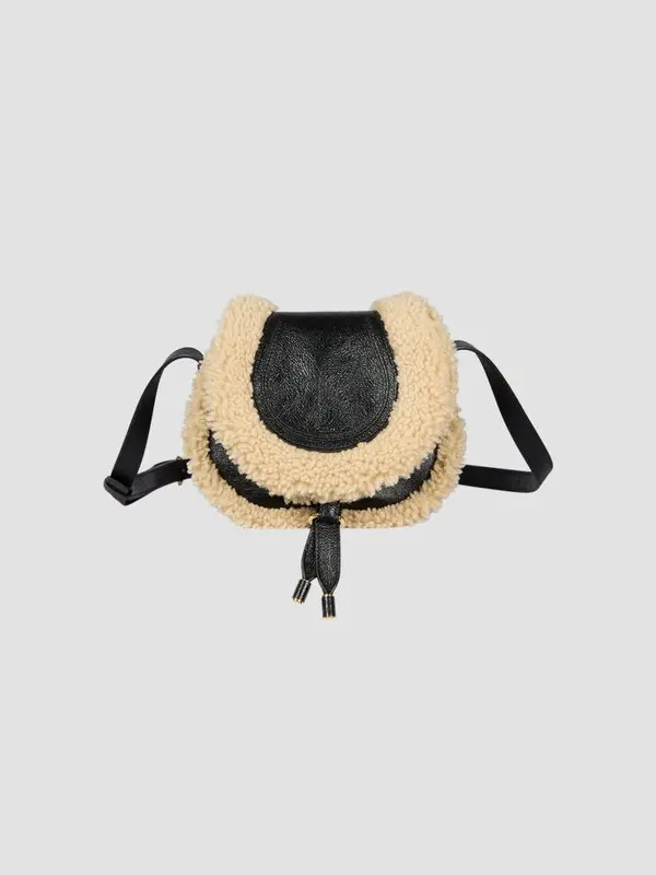 Chloé Marcie Small Shearling Crossbody Bag - Black