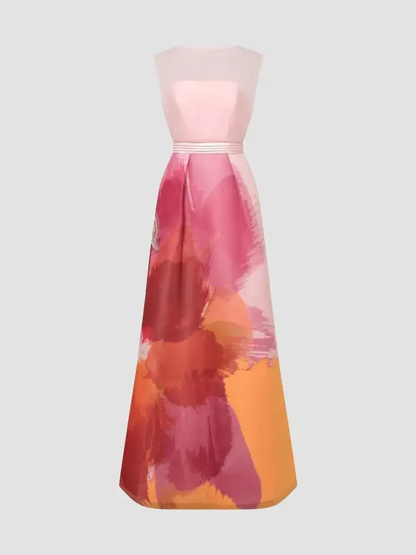KAY UNGER Tess Floral Chiffon Gown - Bloom Sunset Multi