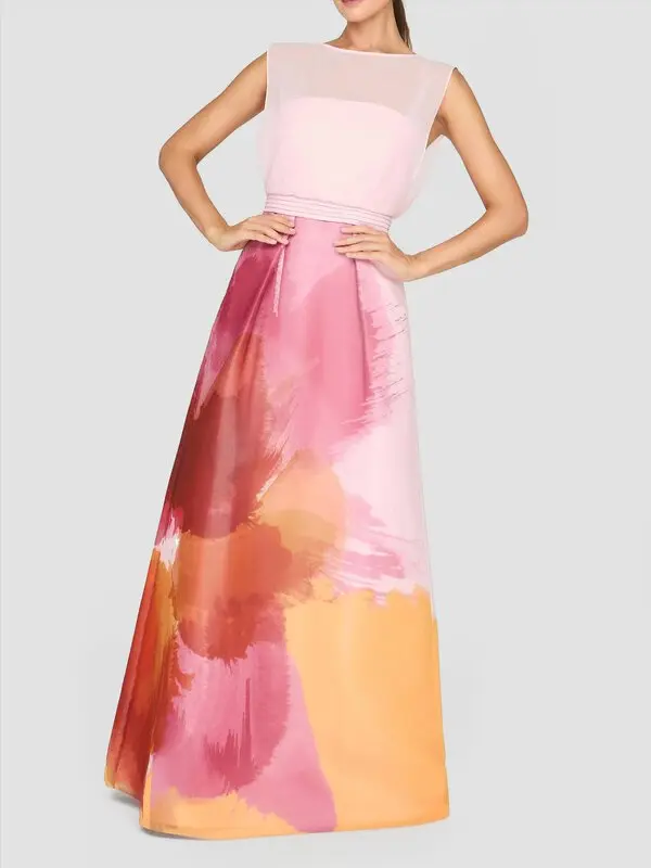 KAY UNGER Tess Floral Chiffon Gown