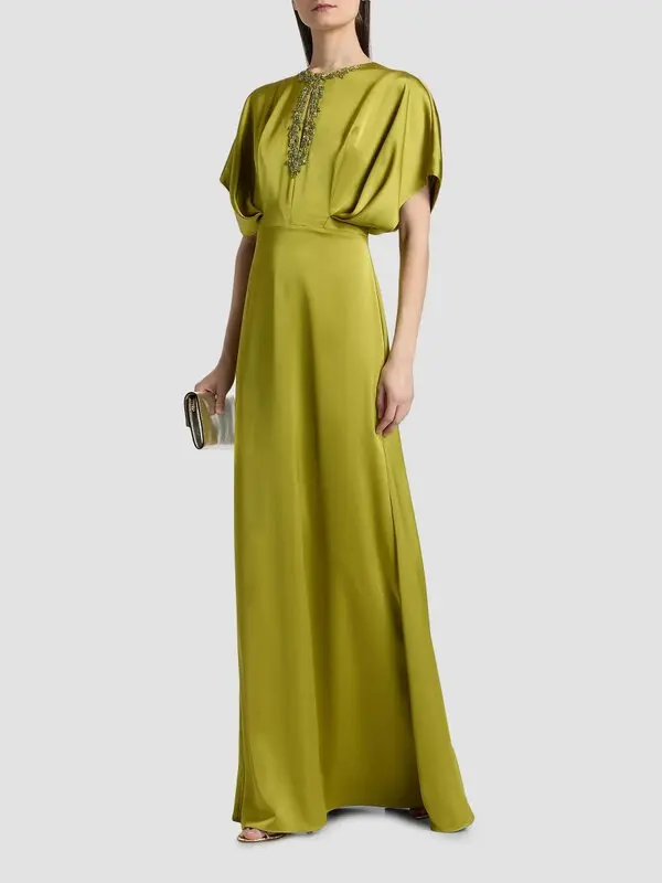 Theia Fern Draped Satin Keyhole Gown