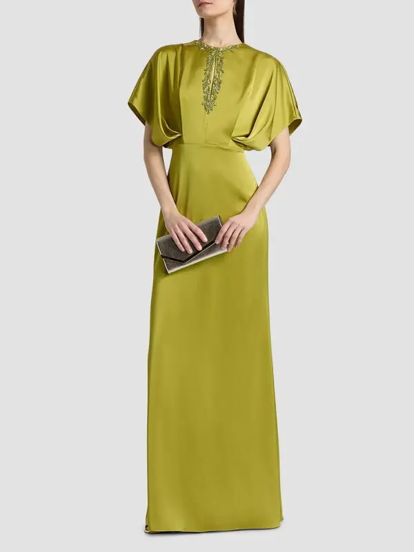 Theia Fern Draped Satin Keyhole Gown