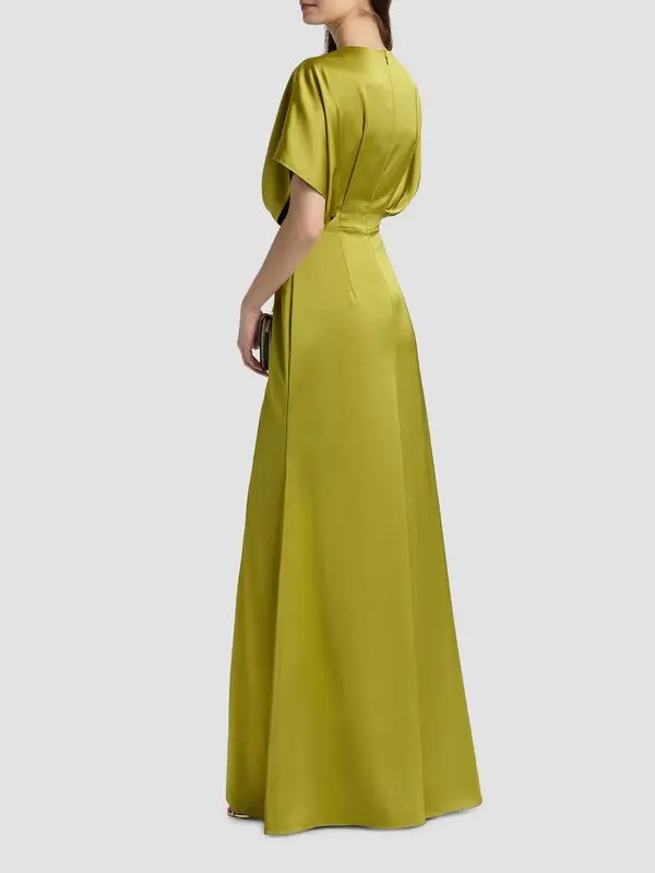Theia Fern Draped Satin Keyhole Gown