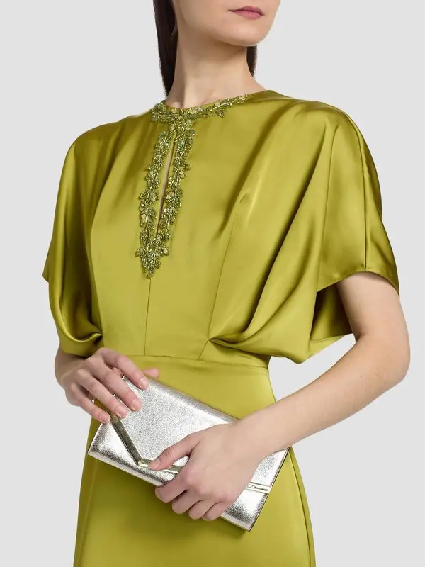 Theia Fern Draped Satin Keyhole Gown