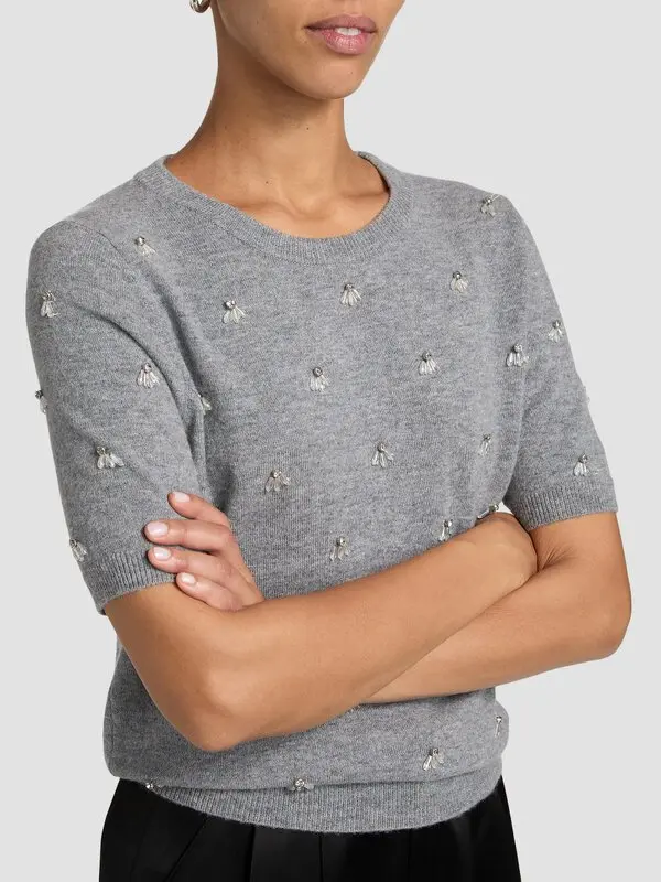 MILLY Rosalyn Rhinestone-embellished Short-sleeve Top
