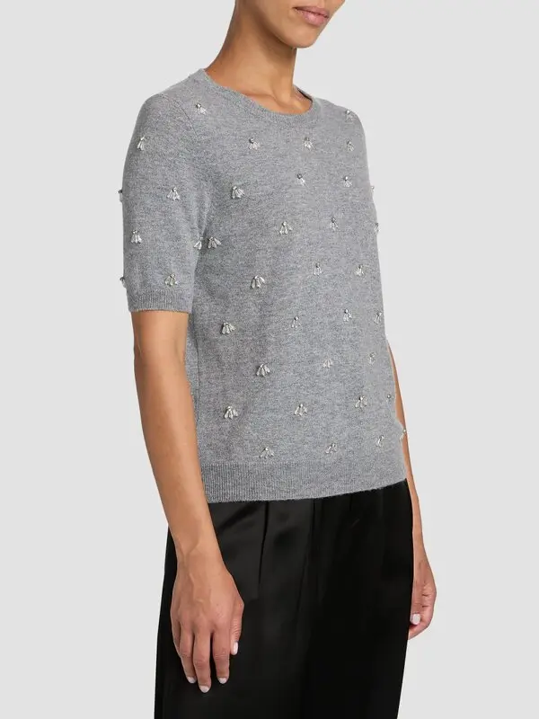 MILLY Rosalyn Rhinestone-embellished Short-sleeve Top