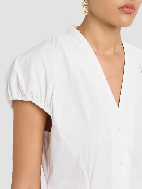Lela Rose V-neck Cotton Poplin Button-down Shirt - White