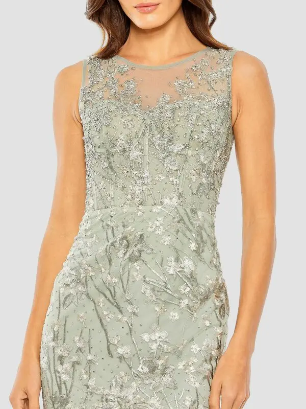 Mac Duggal Embellished Floral-embroidered Mermaid Cocktail Dress