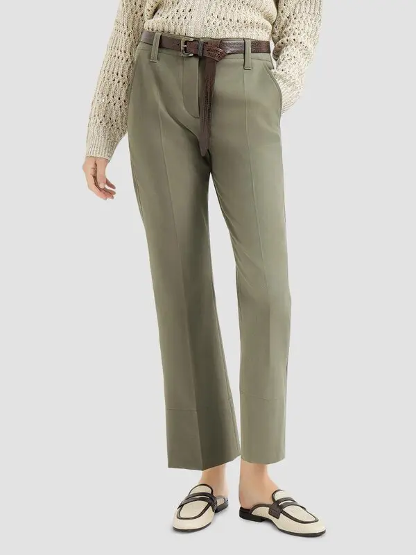Brunello Cucinelli Stretch Cotton Cover Kickflare Cigarette Trousers