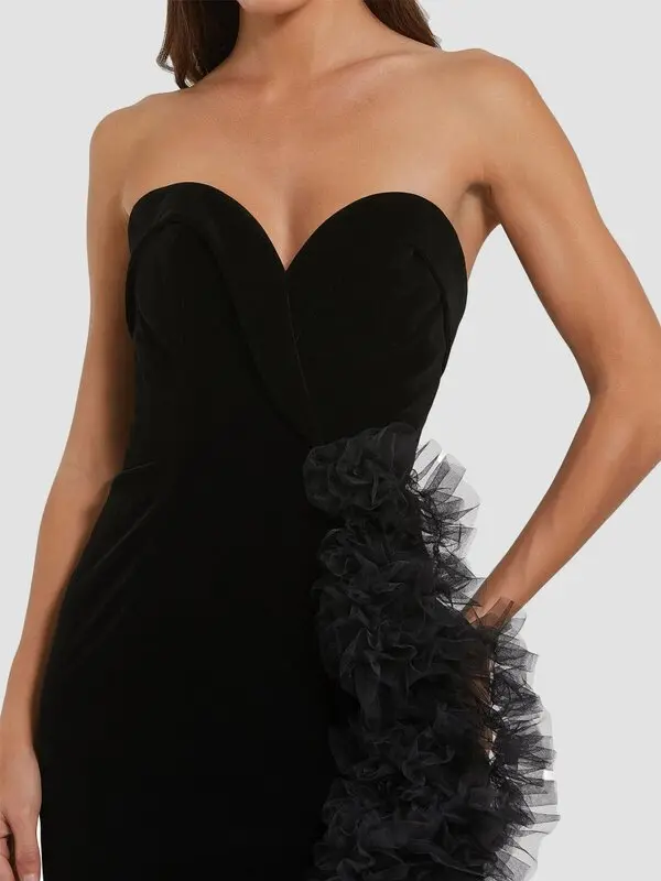 Mac Duggal Frilled-slit Crossover Bustier Gown