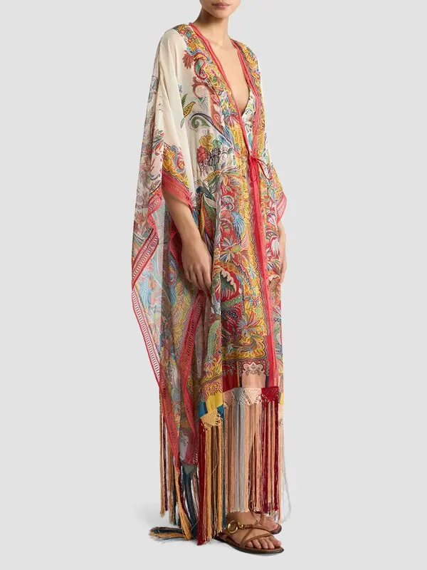 Etro Multicolor Fringe-trim Caftan Cover-up