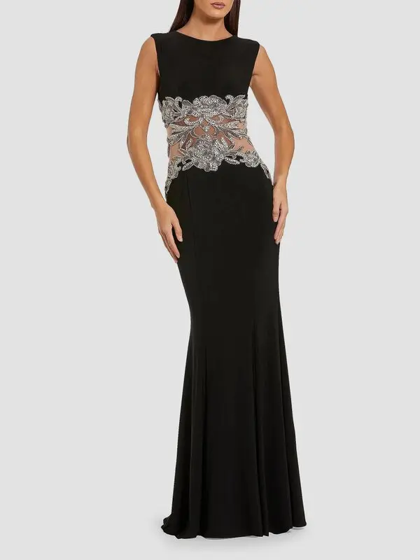 Mac Duggal Beaded-waist Sleevelessjersey Gown - Black