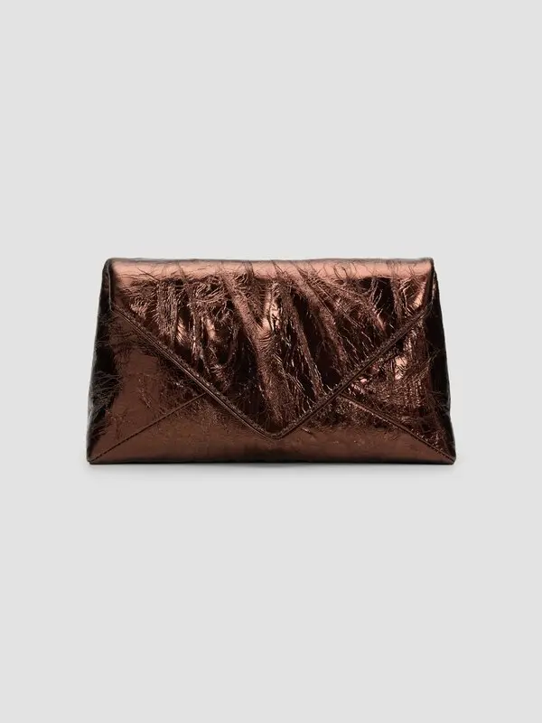 Dries Van Noten Small Crinkled Leather Envelope Bag - Choco