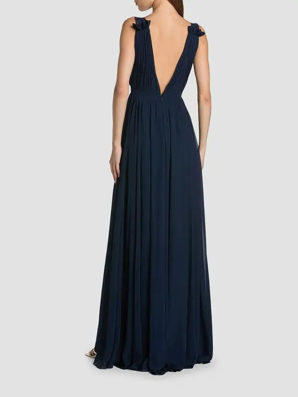 Mac Duggal Ieena Pleated Chiffon Gown - Navy