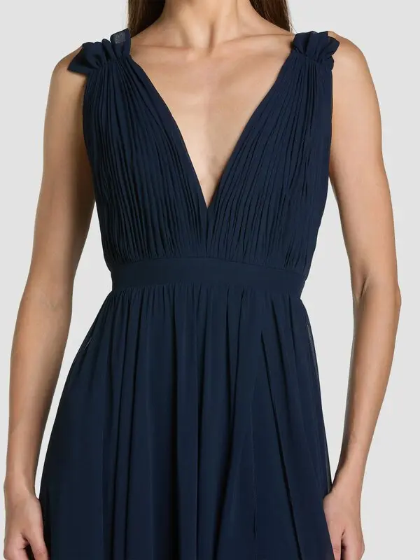 Mac Duggal Ieena Pleated Chiffon Gown - Navy