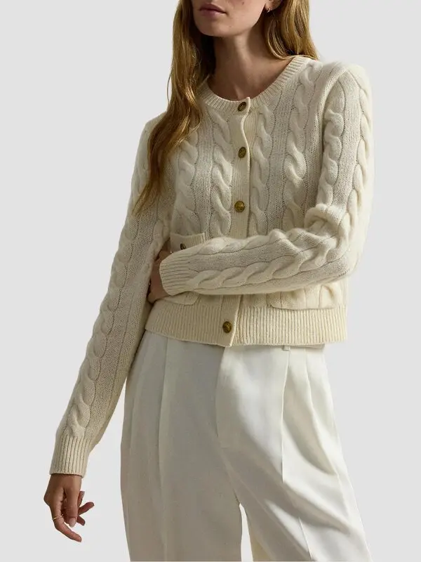Polo Ralph Lauren Cable-knit Wool-cashmere Crop Cardigan