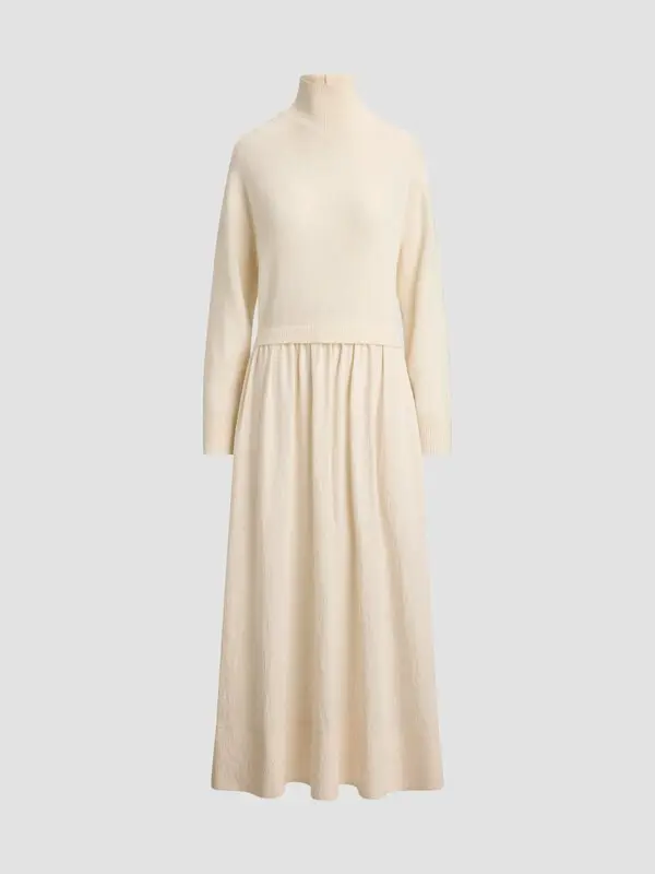 Polo Ralph Lauren Wool & Crepe Maxi Dress - Natural