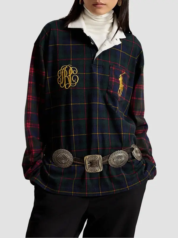 Polo Ralph Lauren Logo Plaid Cotton Rugby Shirt