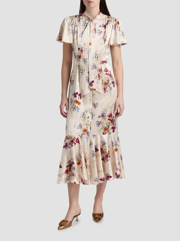 Cinq À Sept Iris Bouquet Willow Floral A-line Midi-shirtdress