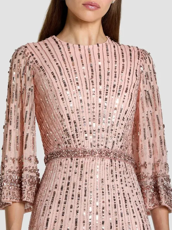 Mac Duggal Embellished Sequined A-line Gown - Light Rose