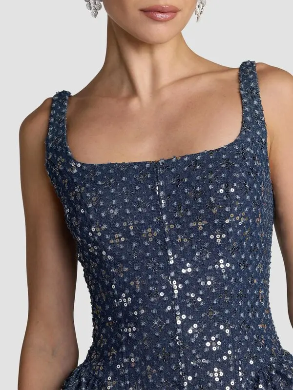 Mac Duggal Sequin Denim Fit & Flare Mini Dress