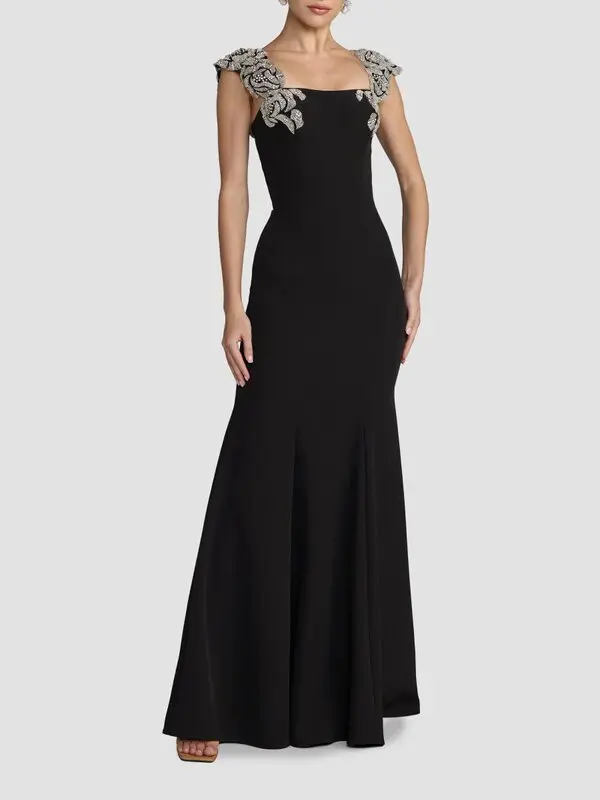 Mac Duggal Embellished Strap Crepe Mermaid Gown