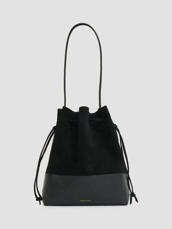 MANSUR GAVRIEL Leather & Suede Drawstring Bucket Bag - Black