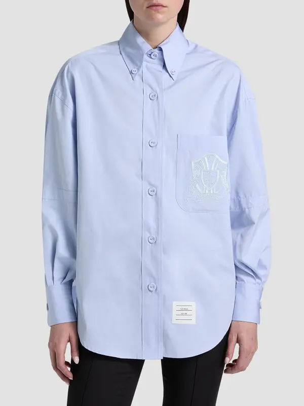 Thom Browne Supersized Embroidered Crest Button-down Shirt
