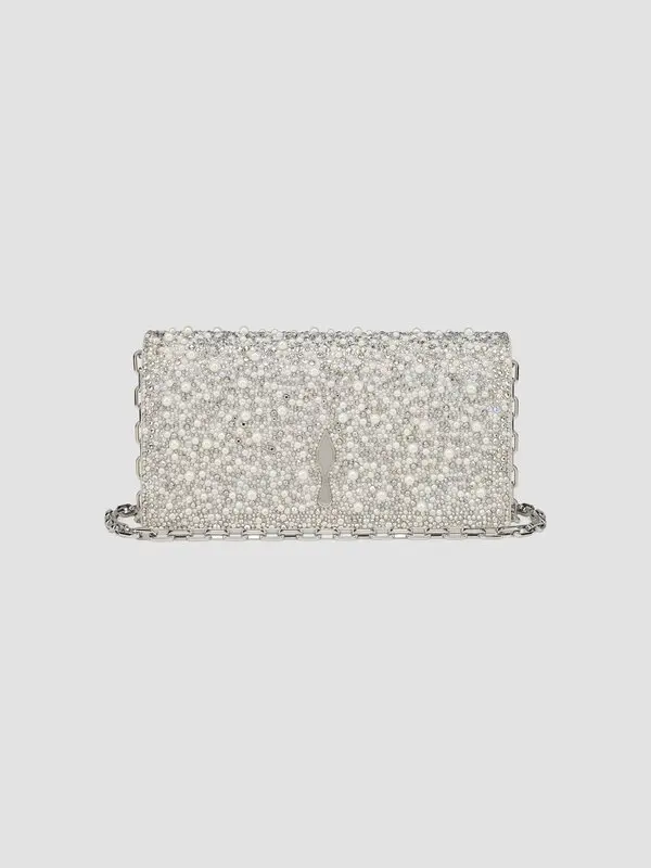 CHRISTIAN LOUBOUTIN Bettina Suede Strass And Pearls Clutch - Silver