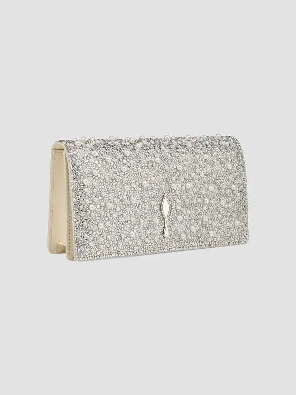 CHRISTIAN LOUBOUTIN Bettina Suede Strass And Pearls Clutch - Silver