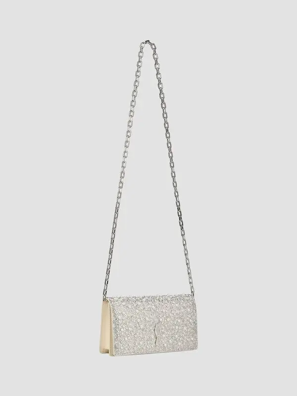 CHRISTIAN LOUBOUTIN Bettina Suede Strass And Pearls Clutch - Silver