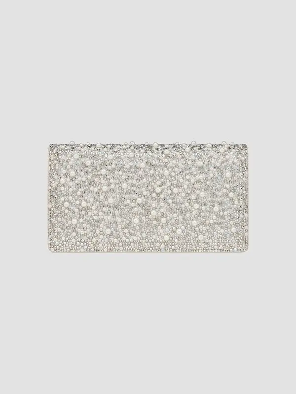 CHRISTIAN LOUBOUTIN Bettina Suede Strass And Pearls Clutch - Silver