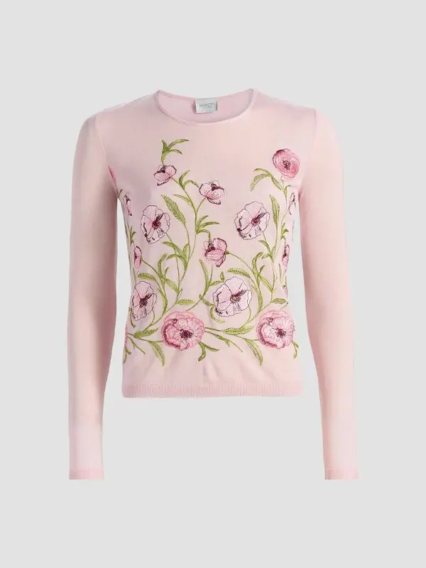 Giambattista Valli Floral Embroidered Cashmere-silk Top - Rose
