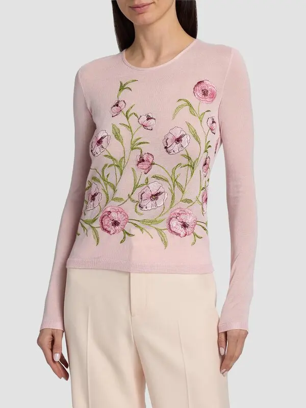 Giambattista Valli Floral Embroidered Cashmere-silk Top