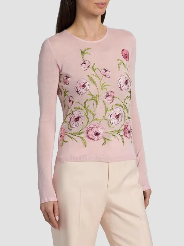 Giambattista Valli Floral Embroidered Cashmere-silk Top